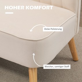 HOMCOM dvoumístná pohovka, čalounění se sametovým vzhledem pro obývací pokoj a ložnici, krémově bílá — 117 × 56,5 × 77 cm