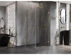 Mexen Lunar-B, pravostranný výklopný sprchový kout 70 x 70 cm, 8mm čiré sklo, zlatý profil, 832-070-070-50-00-P
