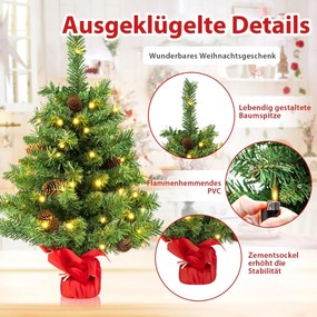 Costway 64 cm velký osvětlený mini vánoční stromek na stůl s 50 zelenými LED