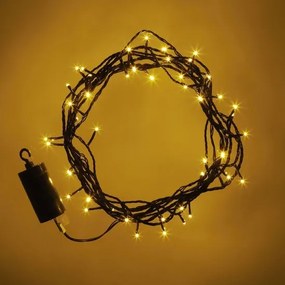 LED světýlka na baterie, venkovní, 10,2 m, teple bílá, 100 diod, tmavě zelný kabel, IP44, 4×AA
