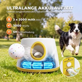PawHut automatický vrhač míčků pro psy 6–14 m, žlutý