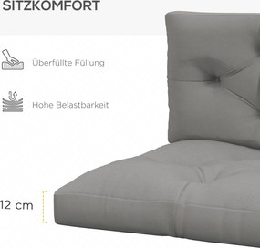 Outsunny 2dílná sada polštářů na paletovou sedačku – sedák 120 × 80 × 10 cm + opěrka 120 × 40 × 10 cm, UV-odolné a voděodolné, světle šedé