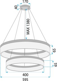 Toolight Toolight, LED závěsné osvětlení 60cm, 60W, 3000K, LHJ049-CP2, zlatá, OSW-60028