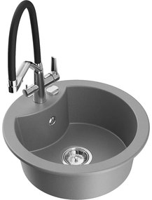 Mexen Diego, 1-komorový granitový dřez 488x488x167 mm a dřezová baterie Duo, šedá, 6512-71-671701-07