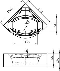 Polysan Rosana Monolith vana rohová 136 x 136 x 63 cm akrylátová bílá 64119M