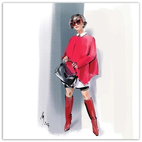Gario Obraz na plátně Červená žena Paris Fashion - Irina Sadykova Rozměry: 30 x 30 cm