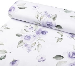 Biante Teflonový běhoun na stůl TF-024 Fialové růže na bílém 45x120 cm
