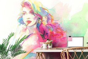Samolepící tapeta akvarelový ženský portrét - 225x270