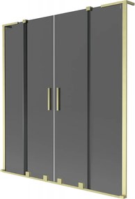 Mexen Velar L Duo, 2-křídlová posuvná vanová zástěna 150 x 150 cm, 8mm šedé sklo, zlatá matná, 896-150-003-42-55