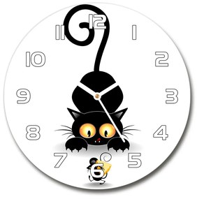 Wallmuralia Skleněné hodiny kulaté Kočka a myš fi 30 cm