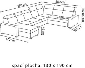 Sedací souprava PEDRO U | 170x380x250 | rozkládací + 3x úložný prostor | VÝBĚR TKANIN