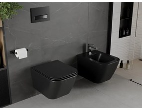 Mexen Madox, Rimless závěsná wc mísa 515x365x350 mm s pomalu padajícím sedátkem SLIM z duroplastu, černá matná, 30154070