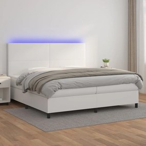 Box spring postel s matrací a LED bílá 200x200 cm umělá kůže