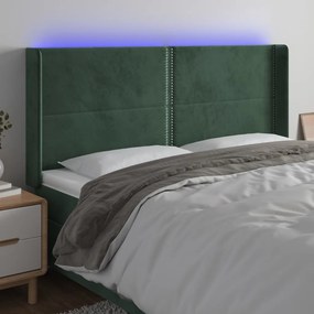 Čelo postele s LED tmavě zelené 203 x 16 x 118/128 cm samet 3123977