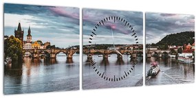 Obraz Vltavy (s hodinami) (90x30 cm)
