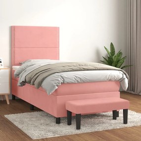 vidaXL Box spring postel s matrací 90x200 cm samet [3137765] Barva: Růžová