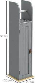 kleankin Koupelnová skříňka s držením toaletního papíru, s dvířky a nastavitelnými policemi 20 x 20 x 80 cm šedá | Aosom