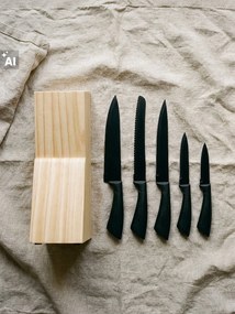 Sinsay - Sada kuchyňských nožů s dřevěným blokem 6 pack - černá