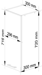 Závěsná kuchyňská skříňka OLIVIE 30x72 cm matná bílá/matná grafitově šedá
