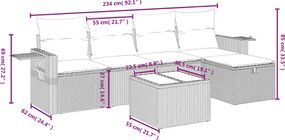 vidaXL 6dílná zahradní sedací souprava s poduškami polyratan [3263781] Barva: Šedá