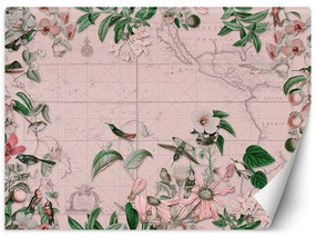 Gario Fototapeta Ptáci kolem kontinentů růžová mapa - Andrea Haase Materiál: Vliesová, Rozměry: 200 x 140 cm