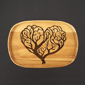 AMADEA Dřevěný servírovací podnos strom srdce, masivní dřevo, 25 cm