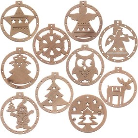 Dřevěné vánoční ozdoby - koule - sada 10 kusů 74161