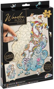 _Ostatní 1_ DŘEVO Puzzle obrysové na desce Jednorožec 130 dílků set skládačka se stojánkem 400045rms