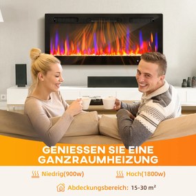 HOMCOM Elektrický krb, montáž na stěnu, nastavitelné plameny, termostat, časovač, ocel, černý