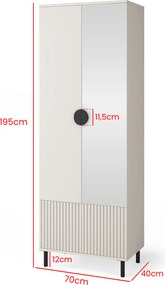 Eka Šatní skříň RAYO se zrcadlem s vysokými nožkami, 70 cm Kašmír