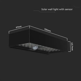 LED Solární nástěnné svítidlo se senzorem LED/6W/3,7V IP65 4000K 3000 mAh černá