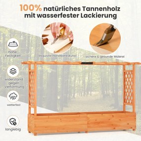 Costway Dřevěná vyvýšená postel s mříží a závěsnou střechou a mřížkovým