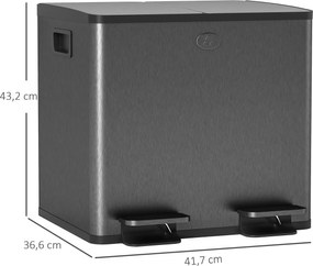 2 x 15litrové dvojité odpadkové koše, otevírání pomocí pedálu, snadné čištění, nerezová ocel, plast, černá barva