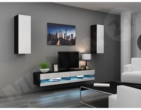 Obývací stěna Zigo New X, Osvětlení: osvětlení LED - bílé, Barva: černý / černý lesk