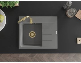 Mexen Ben, 1-komorový granitový dřez 600x500x190 mm, levý + zlatý sifon, šedá, 6522605000-71-G