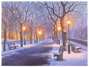 Nástěnná malba zimní večer, 4 LED, 30 x 40 cm