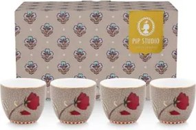 Pip Studio Blooming Tales sada 4 ks porcelánových kalíšků, khaki