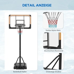 SPORTNOW basketbalový koš venkovní se stojanem, 182-213 cm výškově nastavitelný basketbalový stojan s kolečky, stojan na basketbalový systém, pro int…