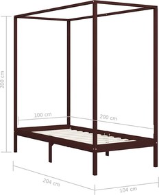 Rám postele s nebesy tmavě hnědý masivní borovice 100 x 200 cm 283269