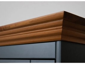 Massive home | Belluno Elegante grafitová úzká vitrína z masivu s dubovou deskou