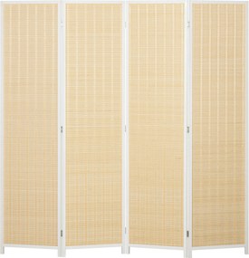 HOMCOM Skládací Oddělovač Místnosti 4 Panely 180x180 cm Ručně Tkaný z Bambusu a Bavlny Elegantní Dekorace do Obývacího Pokoj Bílá | Aosom