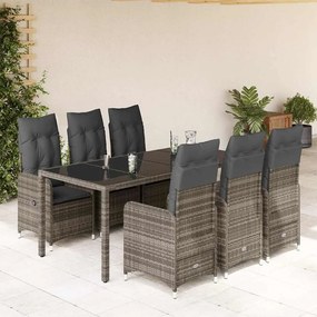 7dílný zahradní bistro set s poduškami šedý polyratan 3277037