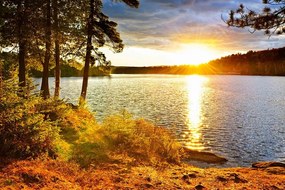 Fototapeta západ slunce nad jezerem - 150x100 cm