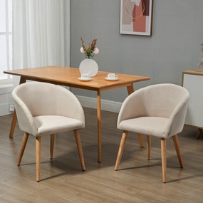 HOMCOM Sada 2 jídelních židlí - Skandinávský design - Zúžené skloněné nohy z kaučukového dřeva - Ergonomický potah s opěradlem a područkami v lnu béž…