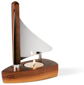 Philippi KOGGE Lodička Svícen na čajovou svíčku 11x6x15 cm ořechové dřevo