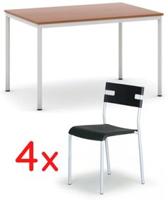 Sestava jídelní stůl 1200 m + 4 plastové židle LINDY černé ZDARMA