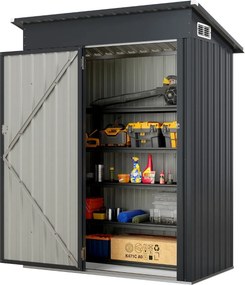 Costway Zahradní domek kovový | 1,5 m³ kůlna na nářadí s pultovou střechou tmavě
