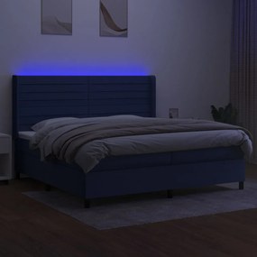 Box spring postel s matrací a LED modrá 200x200 cm textil 3138427