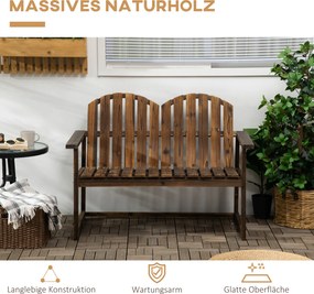 Zahradní lavice Outsunny 2místná dřevěná lavice s opěradlem a područkou, nosnost až 240 kg, pro zahradu a balkon, zuhelnatělá | Aosom.de