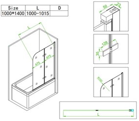 BPS-koupelny Dvoudílná vanová zástěna HYD-PR04 100x140 zlatá/transparent